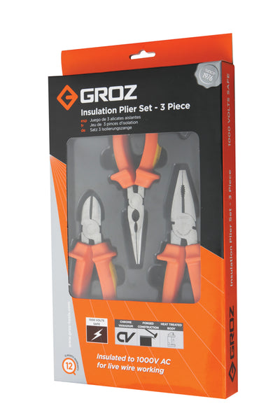 3 Piece Insulated Plier Set, 1000V TPR Grip – GROZ USA