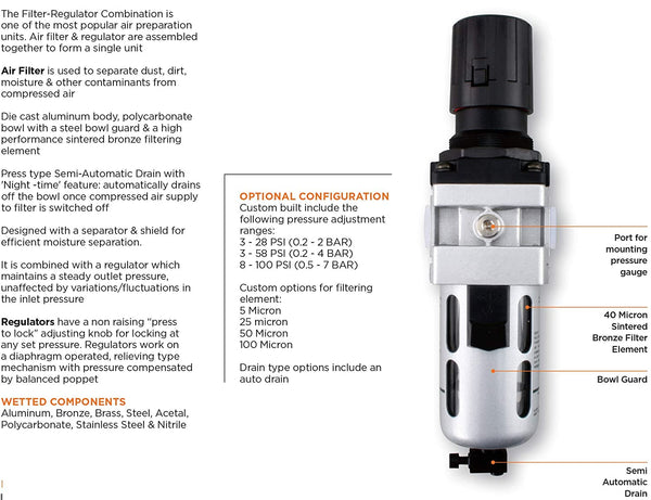 Miniature Air Filter - Regulator With Polycarbonate Bowl – GROZ USA