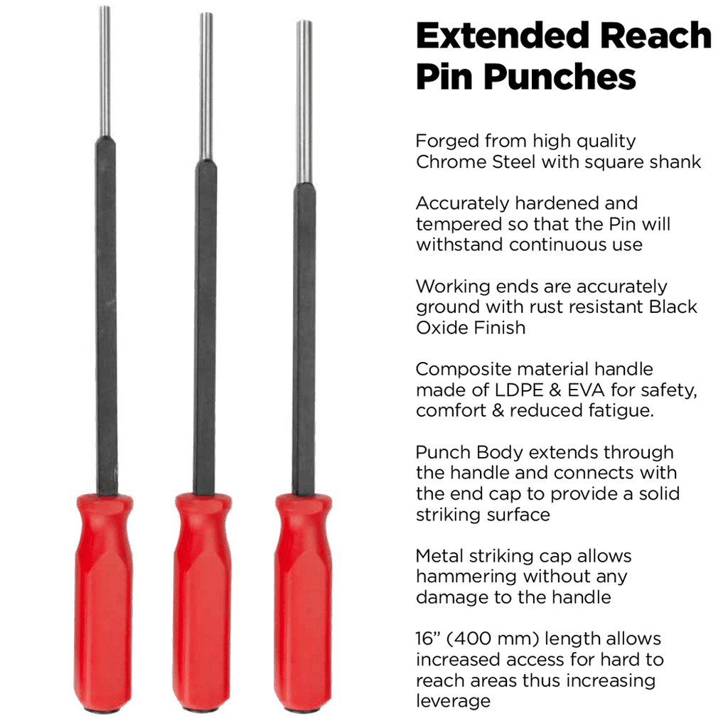 Extended Reach Pin Punches Set - 3pcs, 1/4", 5/16" & 3/8" – GROZ USA